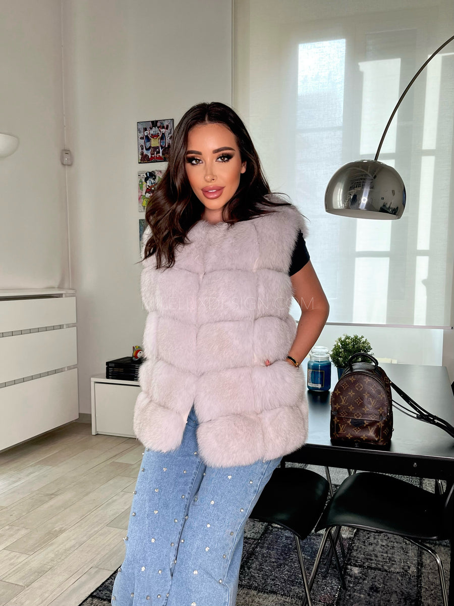 Gilet in pelliccia di volpe bianca naturale Monica – Mileluxdesign